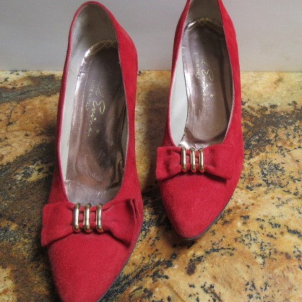 David Evins Red Suede High Heels Pumps Size 8aa - Gem